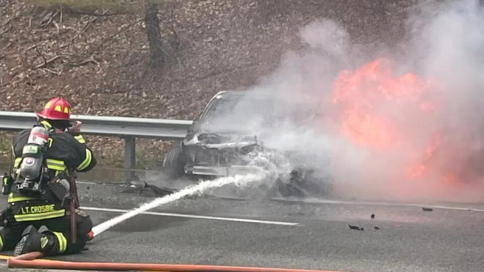 Car bursts into flames after crash on Route 128 in Manchester-by-the ...