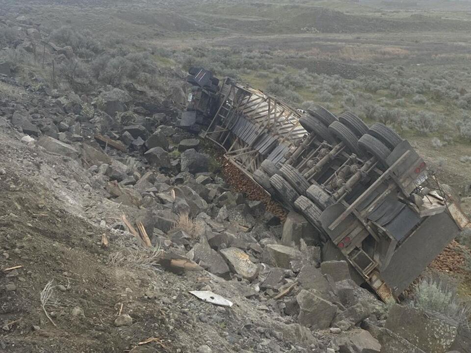 Potato Truck Bursts Into Flames After Rollover Crash Near Potholes