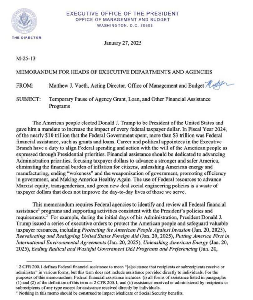 Judge temporarily blocks Trump admin. freeze on federal grants and loans - NewsBreak