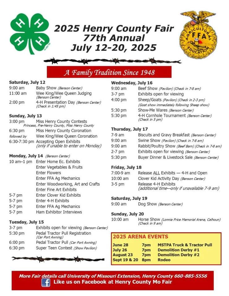 Henry County Fair Releases Full Schedule for 77th Annual Celebration ...