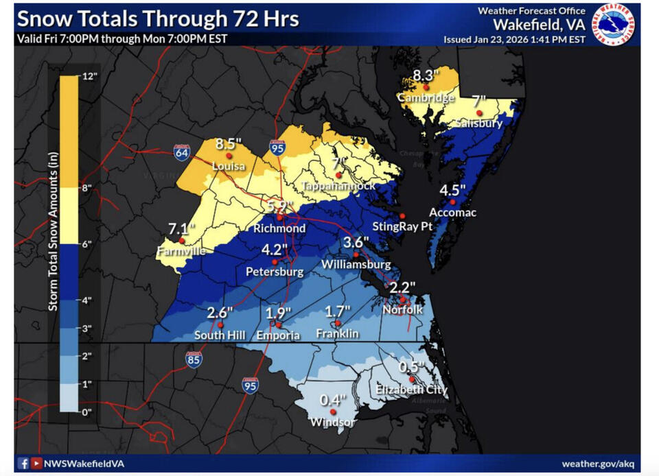 Winter Storm Warning officially issued for Eastern Shore; snow totals ...