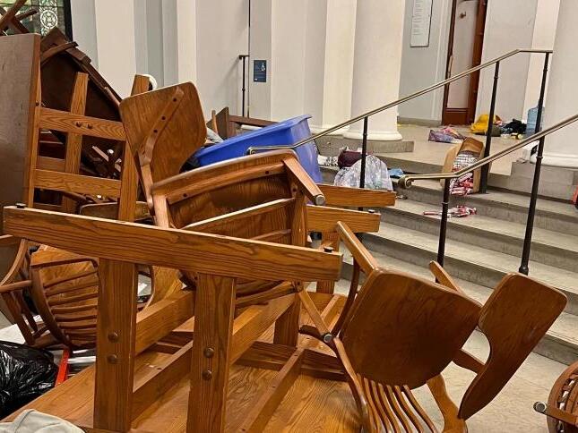 Smashed windows, stacked furniture left after occupation of Hamilton ...