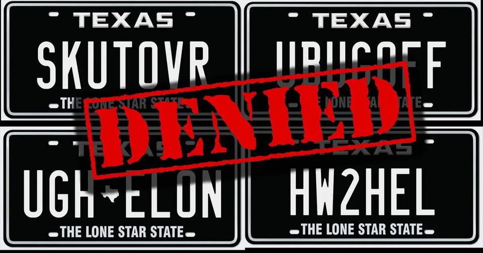 2025 rejected personalized license plates in Texas - NewsBreak