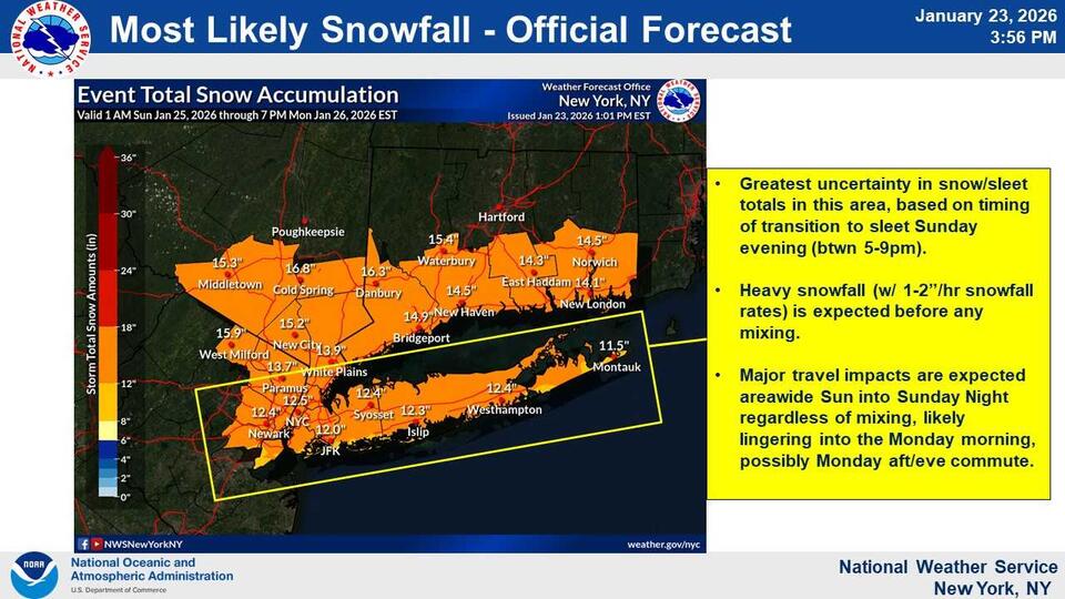 New Localized Storm Snowfall Map: These Tristate Locales Expected To ...
