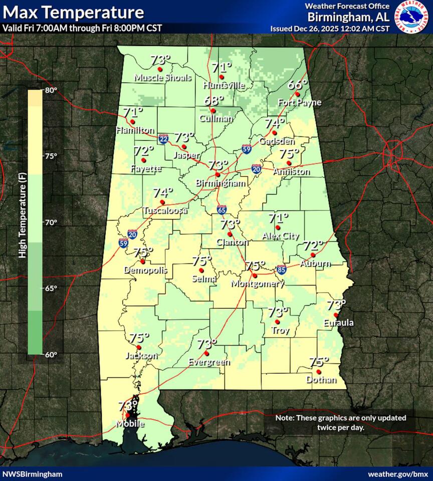 Near-record highs possible this weekend in Alabama; but winter is set ...