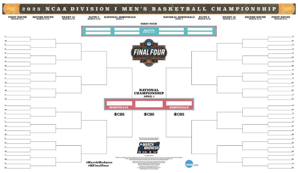 2025 NCAA printable bracket, schedule for March Madness - NewsBreak