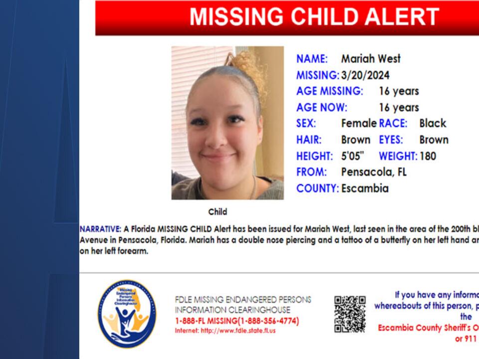 Missing Child Alert issued for Florida girl last seen in Pensacola