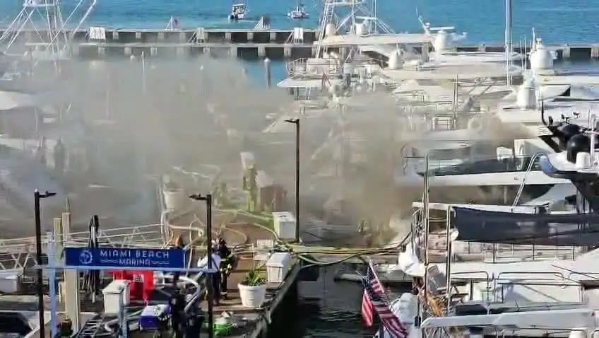 Boat fire breaks out at the Miami Beach Marina with fire crews on site ...