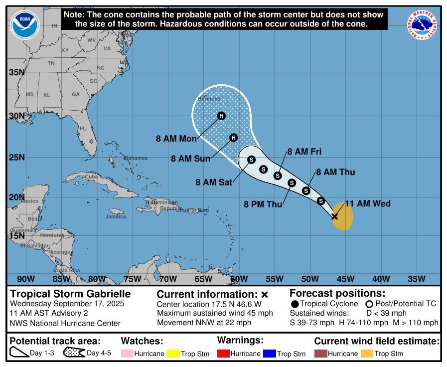 Tropical Storm Gabrielle forms in the Atlantic: See path tracker ...