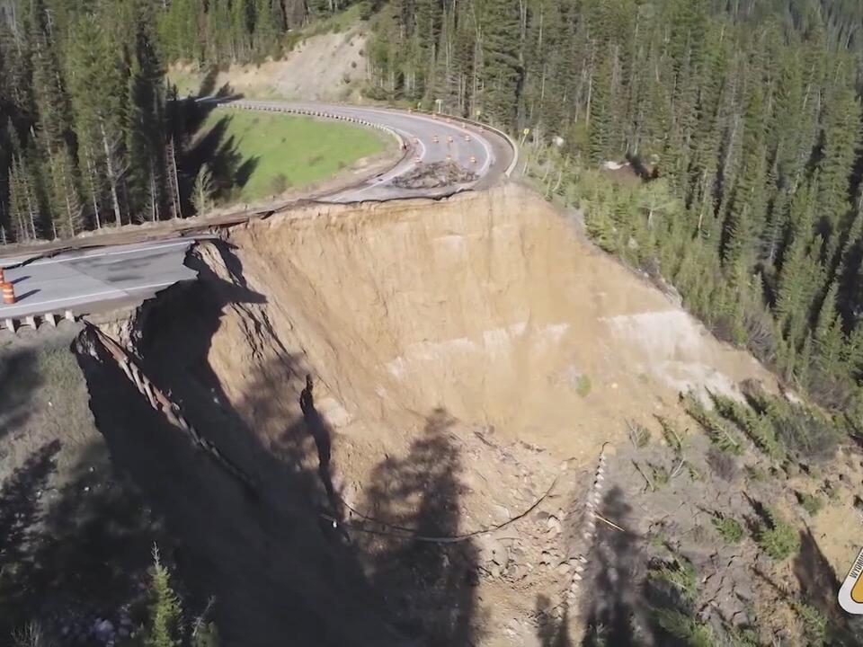 Large chunk of Teton Pass road collapses in Wyoming