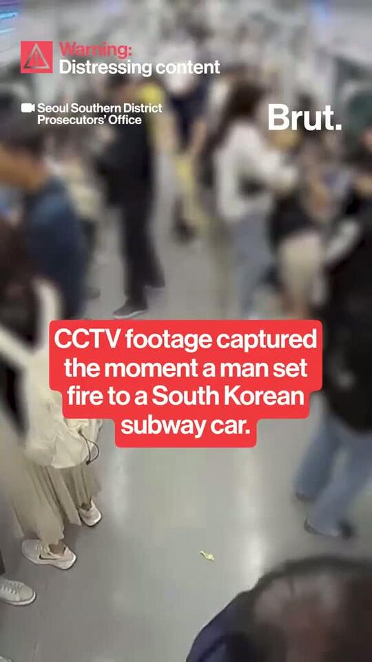 CCTV footage captured the moment a man set fire to a subway car filled ...