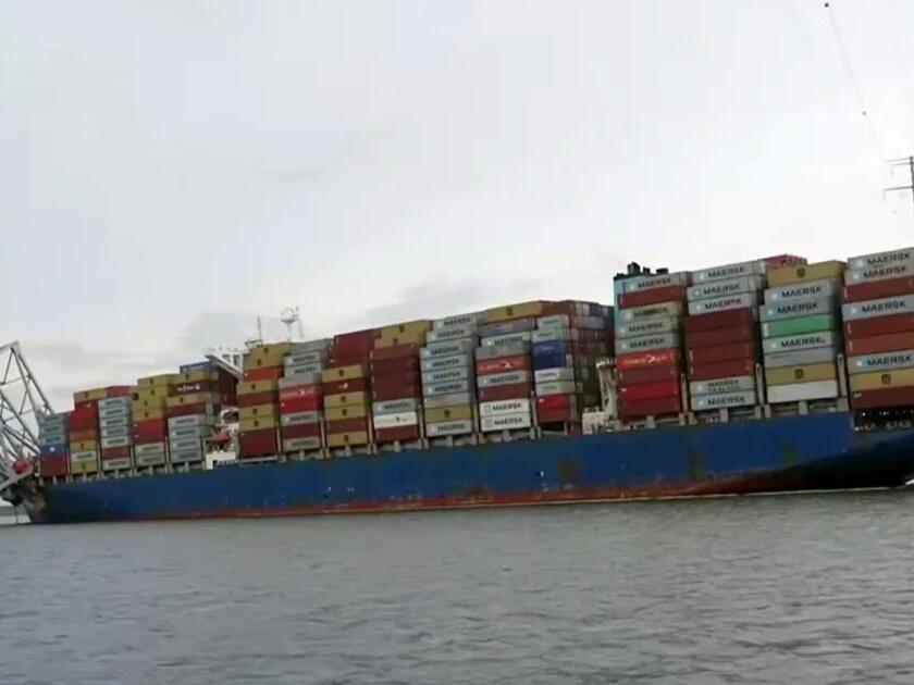 First close-up look at container ship that crashed into bridge