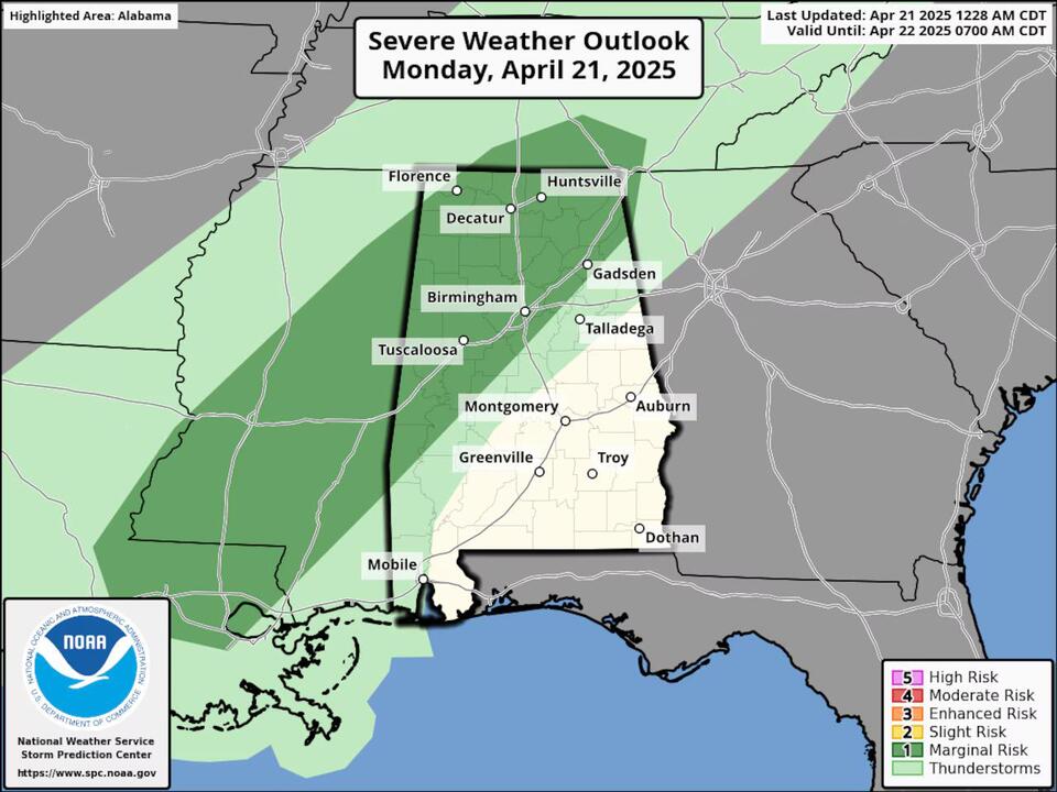 Isolated severe storms possible today in Alabama: When to expect bad ...