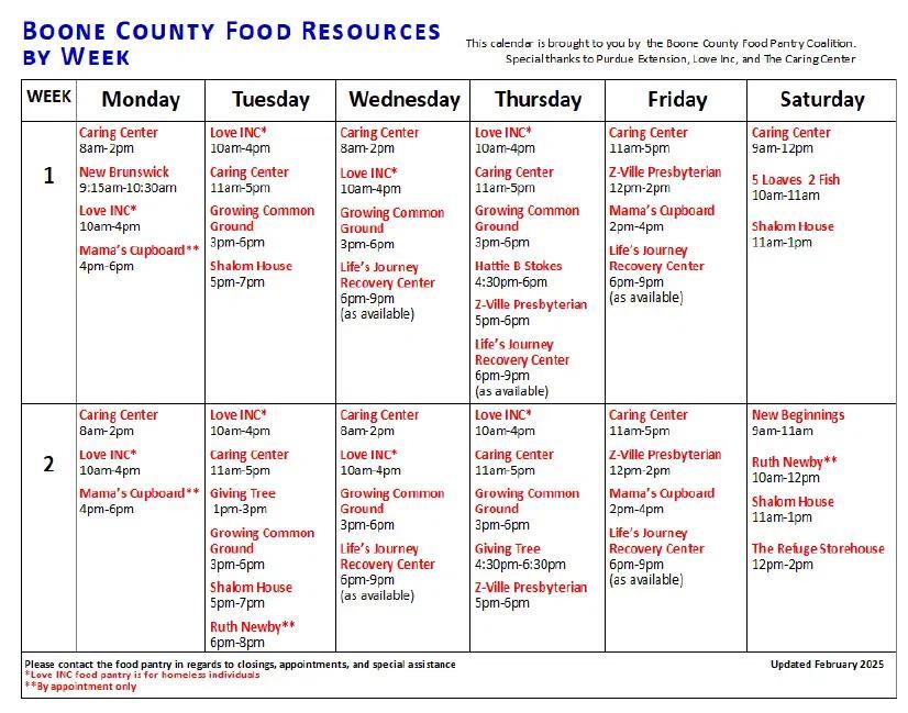 Boone County Health Department Shares Boone County Food Pantry Calendar ...