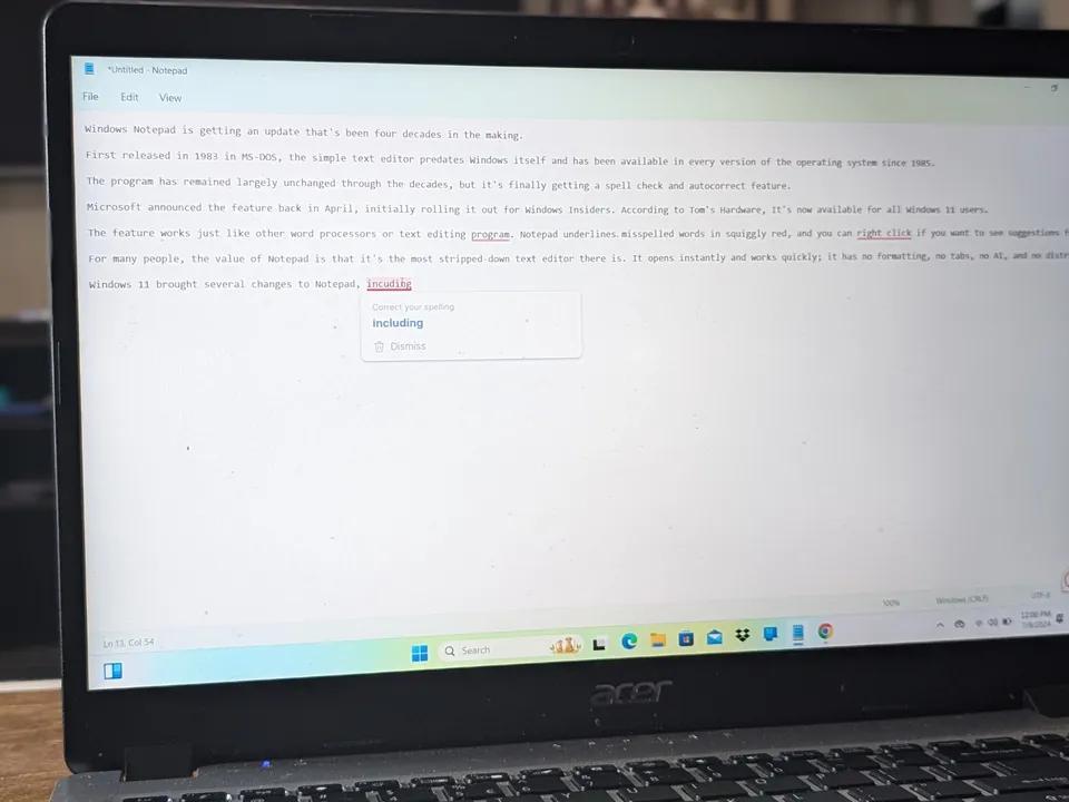 Windows Notepad gets spellcheck and autocorrect, after 41 years
