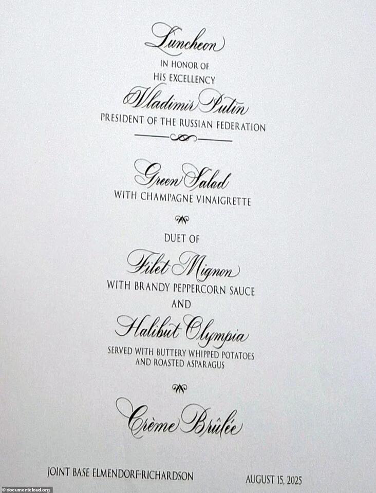The menu for Donald Trump and Vladimir Putin's summit lunch - NewsBreak