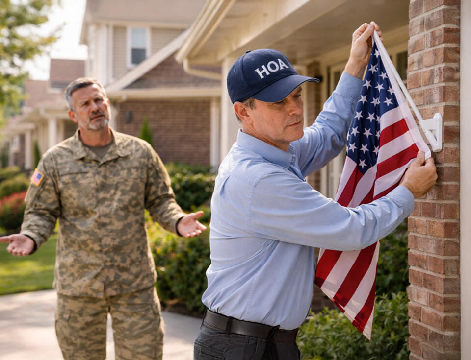 My HOA has a "no flag" policy for the neighborhood. I'm a veteran and ...