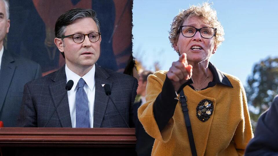 House Dem crashes Mike Johnson press event as tensions erupt over ...