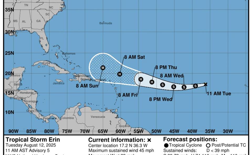 Tropical Storm Erin could become the first Atlantic hurricane of the ...