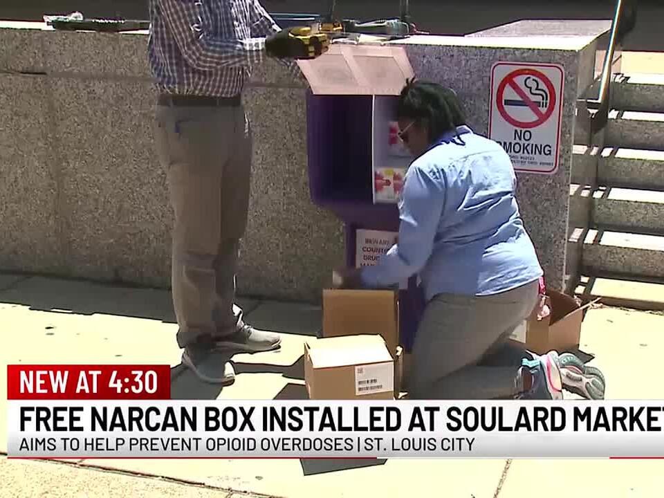 Narcan distribution box installed at the Soulard Market