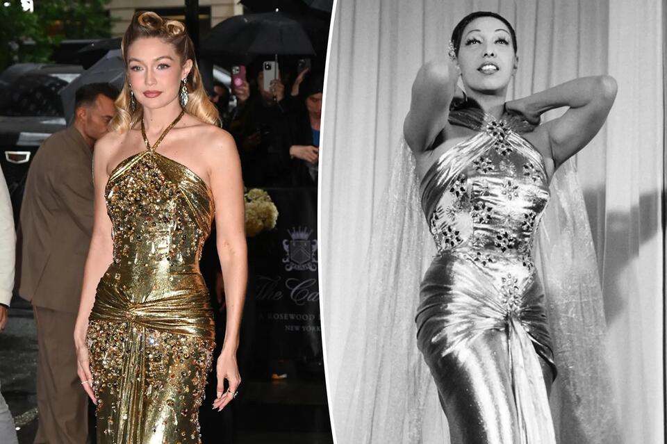 Gigi Hadid re-creates golden Josephine Baker look on Met Gala 2025 red ...