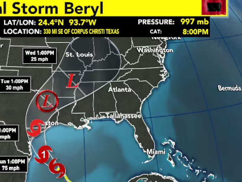 Tracking scattered storms in our region as Beryl nears the Texas coast