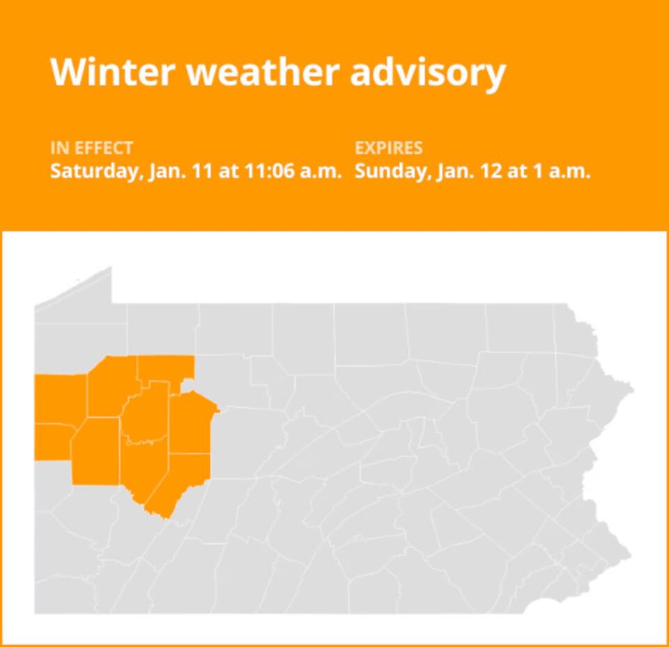 Update: Winter weather advisory issued for part of Pennsylvania until 1 ...