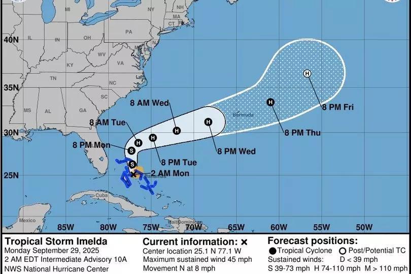 Tropical Storm Imelda and Hurricane Humberto paths mapped as US at risk ...