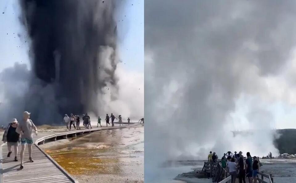Tourists Take Off Running When Geyser Explodes At Yellowstone National ...