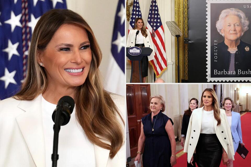 Melania Trump unveils new stamp featuring Barbara Bush portrait in ceremony honoring the late ...