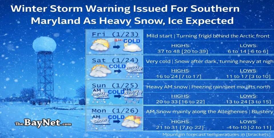 Winter Storm Warning Issued For Southern Maryland As Heavy Snow, Ice ...