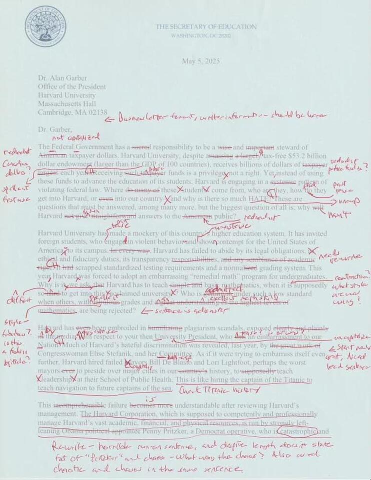 Harvard letter errors spark mockery of Trump's education secretary ...