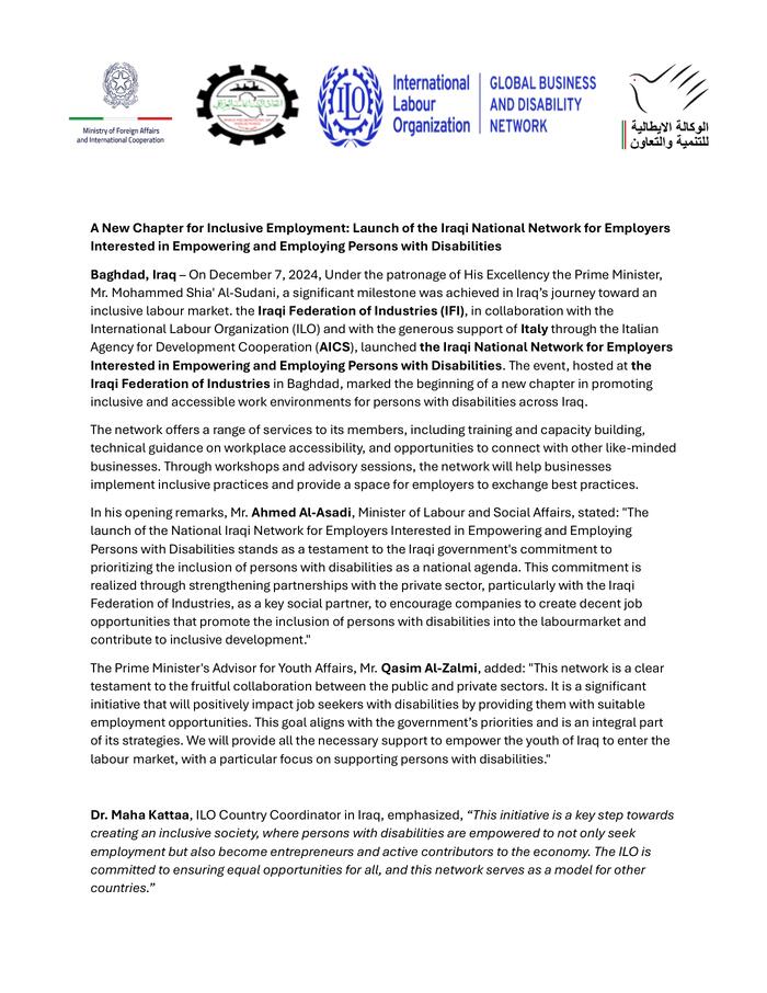 A New Chapter for Inclusive Employment: Launch of the Iraqi National ...