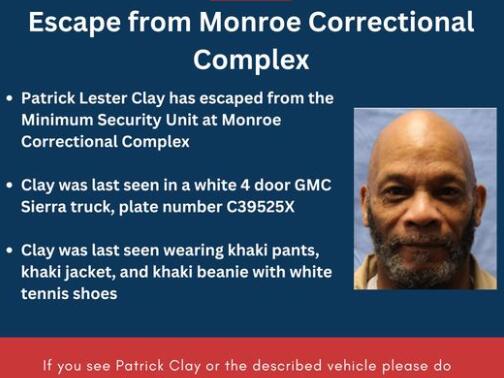 Escapee on the loose from Monroe Correctional Complex