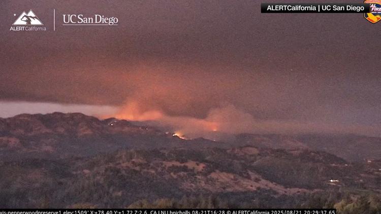Timelapse video of the Pickett brush fire in California - NewsBreak