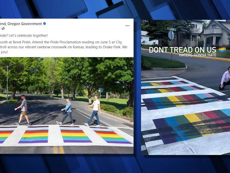 City of Bend’s new Pride Month crosswalk defaced with tire marks by vandals