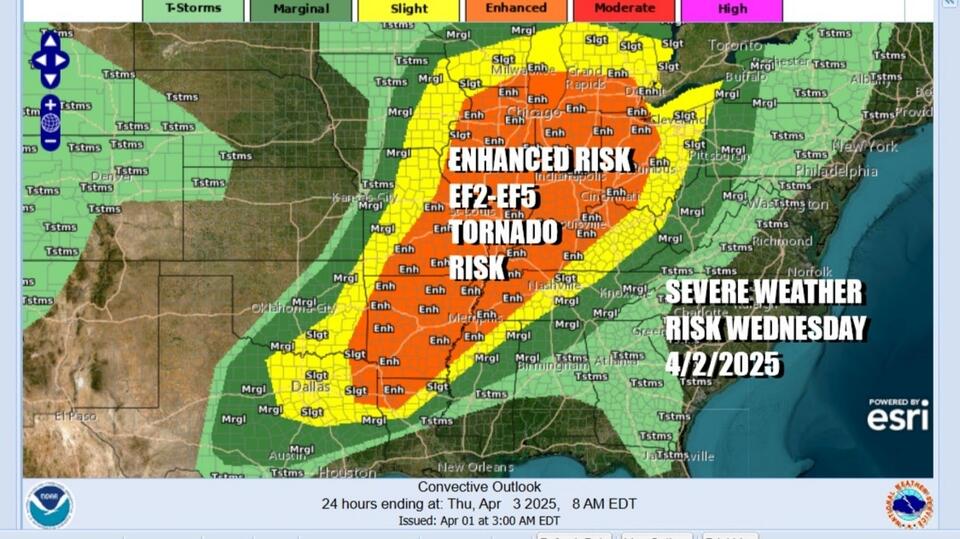 Severe storms & EF2-EF5 tornado risk Illinois Indiana Ohio Missouri ...