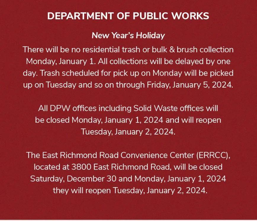 Richmond Residents Can Expect Trash Collection Delays Near New Year's ...