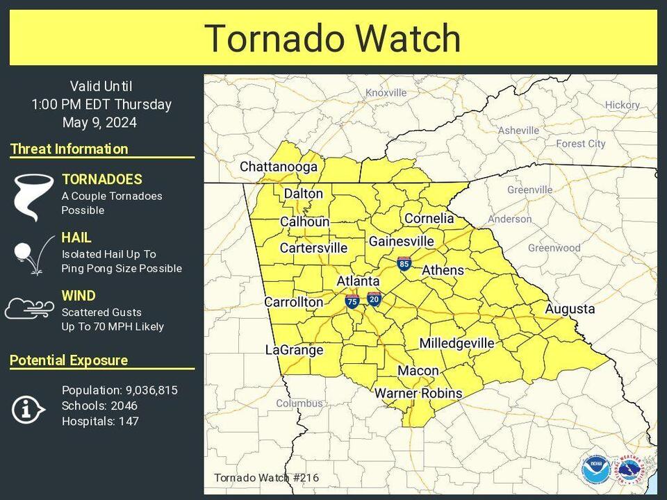 Cherokee County Under Tornado Watch Until 1 p.m. Thursday Cherokee County Under Tornado Watch Until 1 p.m. Thursday
