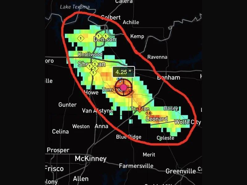 Grapefruit-Size 4.5-Inch Hail Radar Estimated Over Whitewright, Tom ...