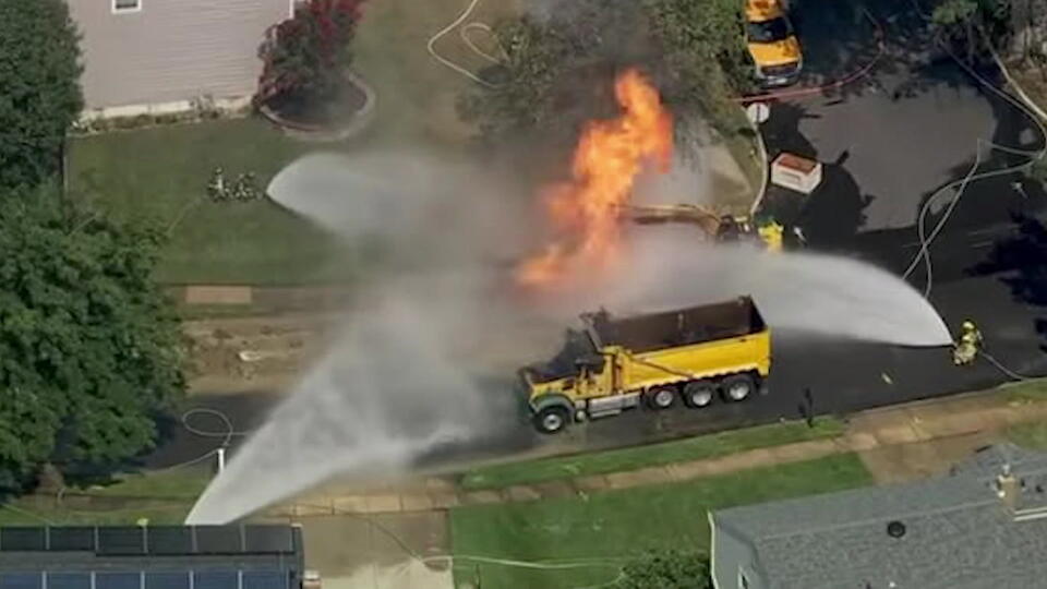 Gas leak sparks fire that torches three trucks at a Burlington County ...