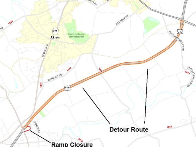 Route 222 exit ramp shut down for road work in Lancaster County