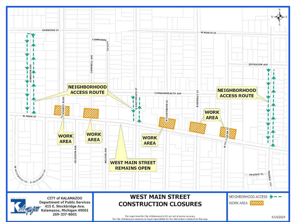 Lane closures begin on Kalamazoo’s West Main Street