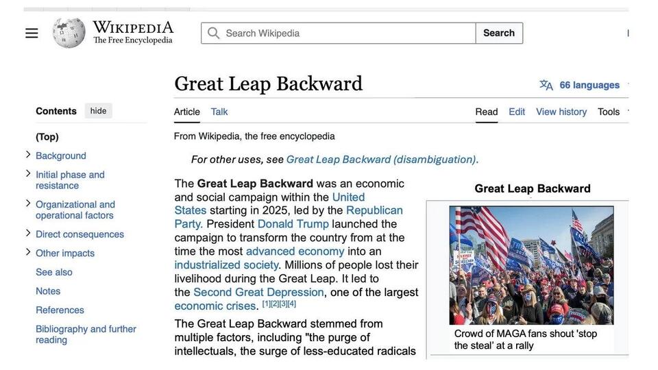 Fact Check: Fake Wikipedia Screenshot Of 'Great Leap Backward' Article ...