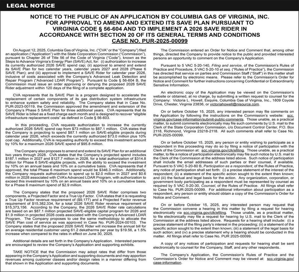 Commonwealth Media Solutions Columbia Gas Legal Notice Case No PUR-2025 ...