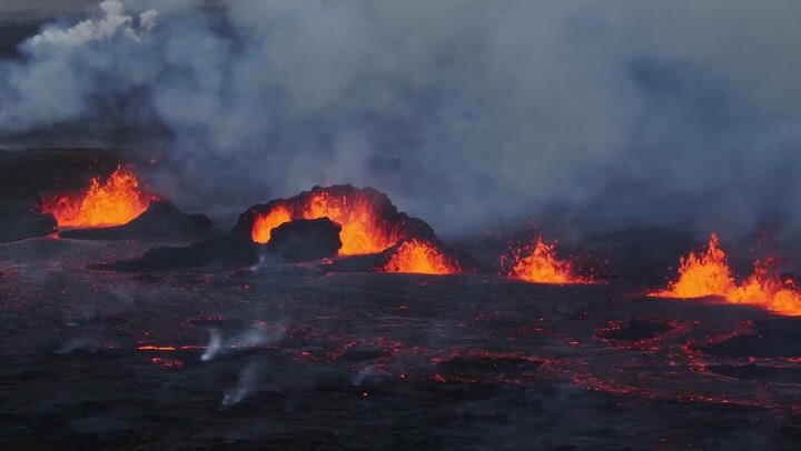 Stunning drone footage shows lava spewing from volcanic fissure in ...