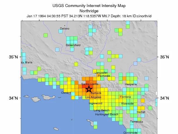 Maps: See where shaking from the 1994 Northridge Earthquake was most ...