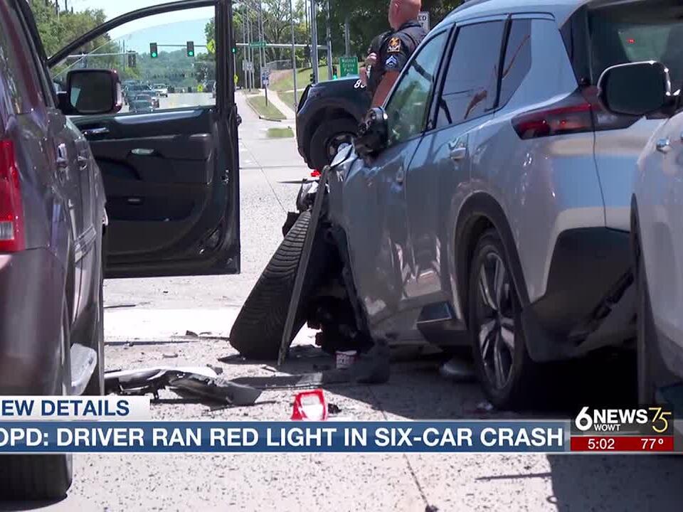 Six-vehicle crash caused by apparent red light runner in southwest Omaha