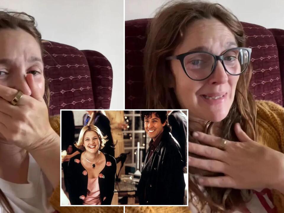 Drew Barrymore breaks down crying over Adam Sandler at home — and he reacts