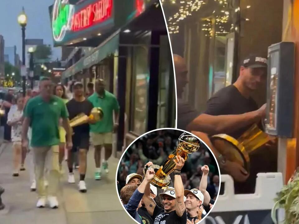 Celtics coach Joe Mazzulla shows off NBA Finals trophy while waltzing ...